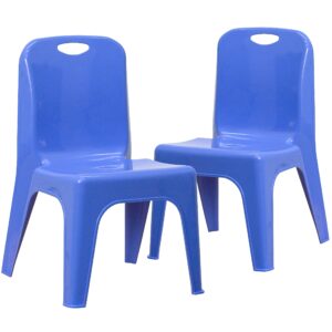 flash furniture 2 pack blue plastic stackable school chair with carrying handle and 11" seat height