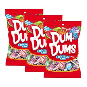 dum dums lollipops hard candy suckers 3.5 oz. bag, 3-pack, 42 pops total (original mix)