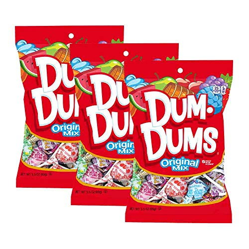 Dum Dums Lollipops Hard Candy Suckers 3.5 Oz. Bag, 3-Pack, 42 Pops Total (Original Mix)