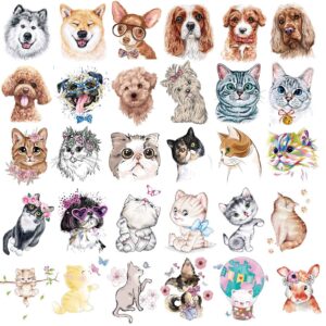 ooopsiun 30 pieces animals temporary tattoos for kids women, dogs cats waterproof tattoos for boys girls