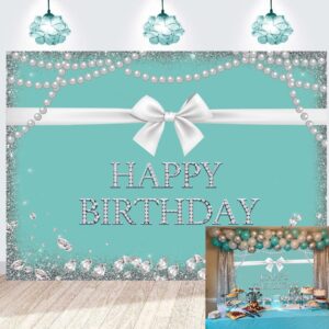 Tiffany Breakfast Blue Bow-Knot Backdrop Turquoise Diamonds Sweet 16 Birthday Party Background Baby Shower Bridal Shower Wedding Party Cake Table Decorations 7x5FT