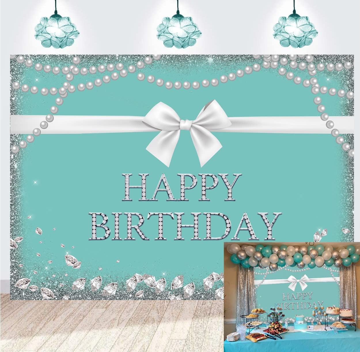 Tiffany Breakfast Blue Bow-Knot Backdrop Turquoise Diamonds Sweet 16 Birthday Party Background Baby Shower Bridal Shower Wedding Party Cake Table Decorations 7x5FT