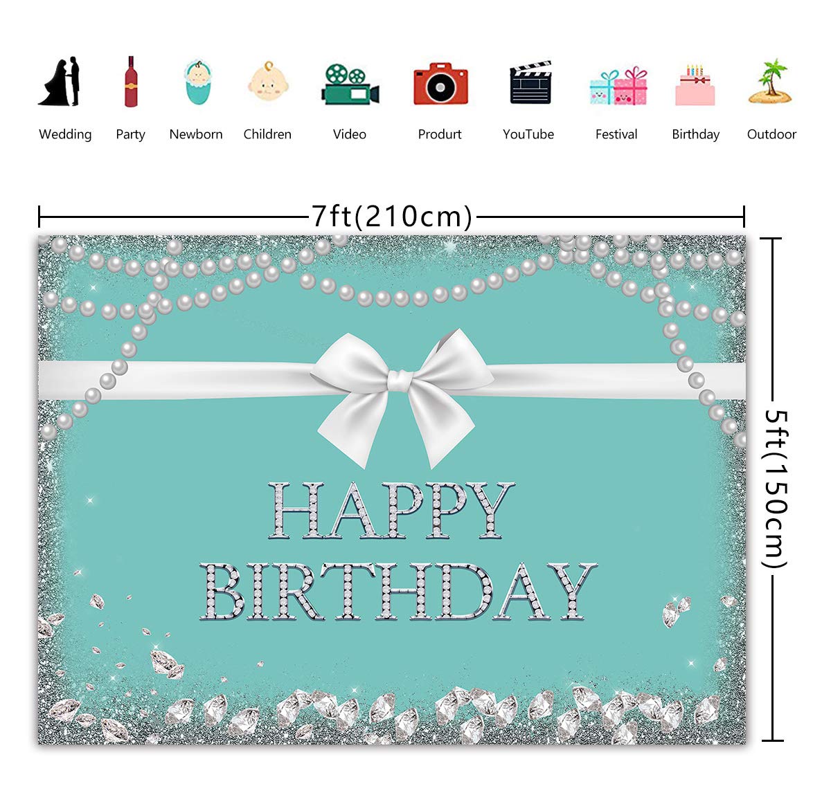 Tiffany Breakfast Blue Bow-Knot Backdrop Turquoise Diamonds Sweet 16 Birthday Party Background Baby Shower Bridal Shower Wedding Party Cake Table Decorations 7x5FT