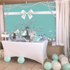 Tiffany Breakfast Blue Bow-Knot Backdrop Turquoise Diamonds Sweet 16 Birthday Party Background Baby Shower Bridal Shower Wedding Party Cake Table Decorations 7x5FT