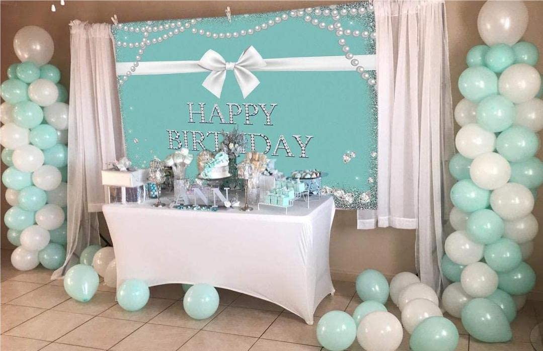 Tiffany Breakfast Blue Bow-Knot Backdrop Turquoise Diamonds Sweet 16 Birthday Party Background Baby Shower Bridal Shower Wedding Party Cake Table Decorations 7x5FT