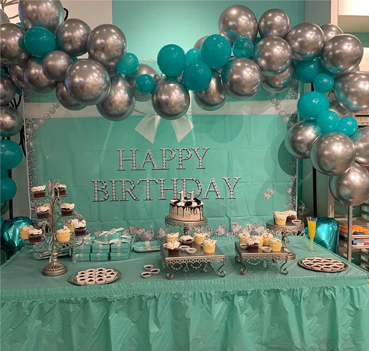 Tiffany Breakfast Blue Bow-Knot Backdrop Turquoise Diamonds Sweet 16 Birthday Party Background Baby Shower Bridal Shower Wedding Party Cake Table Decorations 7x5FT