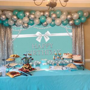 Tiffany Breakfast Blue Bow-Knot Backdrop Turquoise Diamonds Sweet 16 Birthday Party Background Baby Shower Bridal Shower Wedding Party Cake Table Decorations 7x5FT