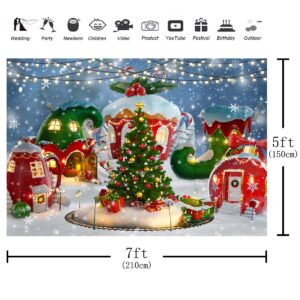 Aperturee 7x5ft Christmas Candy House Photography Backdrop Whoville Decoration Winter Snow Pine Tree Xmas Tree Snowflake Lollipop Background Newborn Baby Shower Photo Studio Booth Prop Banner