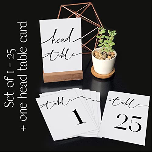 26 Pieces Table Numbers for Wedding Reception, Table Number 1-25 with Head Table Card, Double Sided Contemporary Table Number Design, 4x6" Wedding Table Numbers, Matte Lamination Table Number Cards