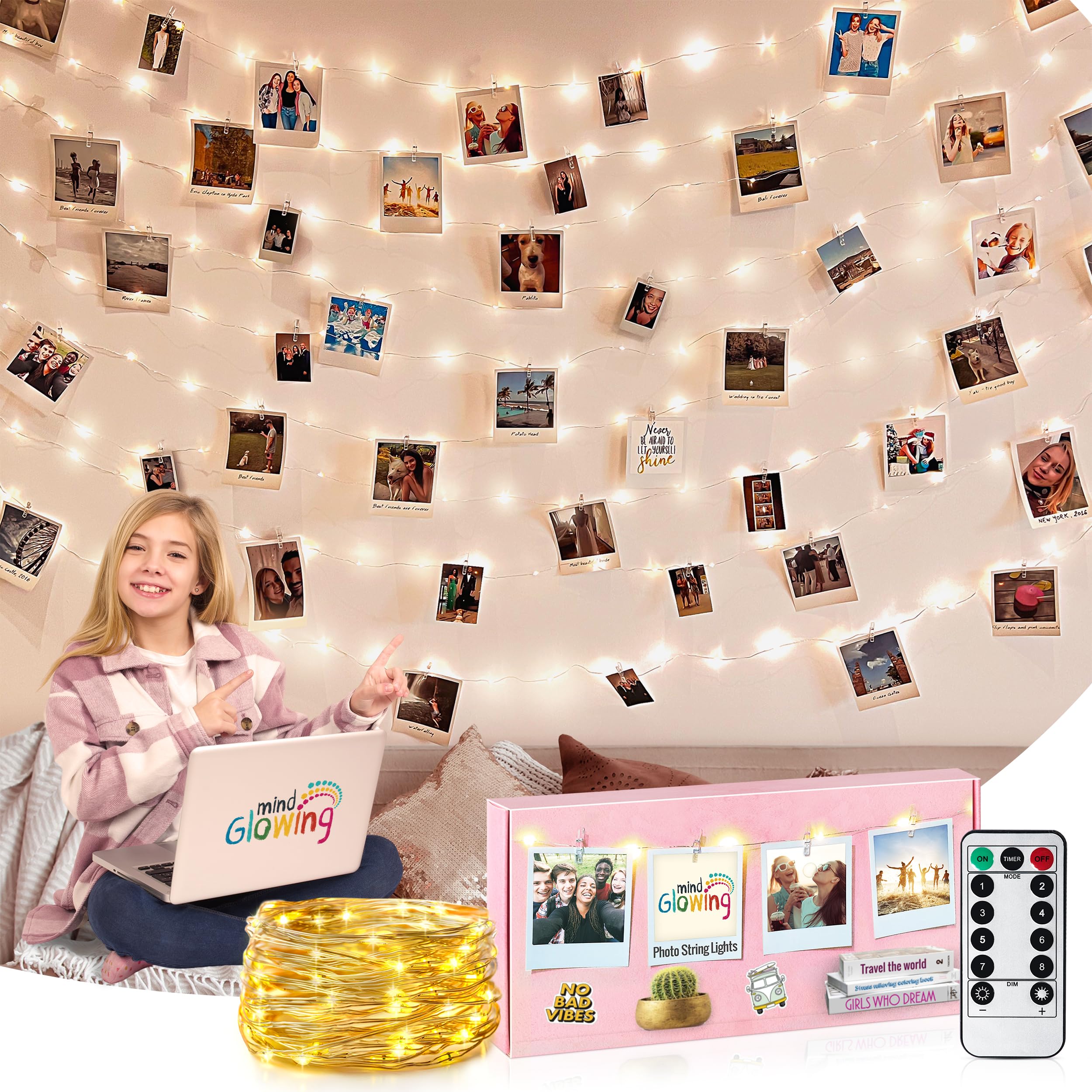 Mind-Glowing Photo Clip String Lights - Hanging Pictures Fairy Lights for Bedroom, Gifts for Teenage Girls 10-14 Year Old, Cute Room Decor for Teen Girls - Teen Girls Trendy Stuff (50 LED, 16.4 ft)