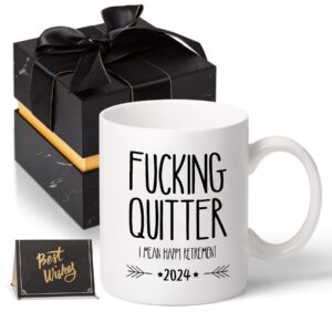 funny retirement gifts for men women-quitter i mean happy retirement coffee mugs 2024, unique retired mugs gift ideas for coworkers office & family