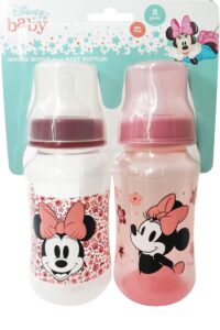 cudlie disney baby girl 11 oz pack of 2 baby bottles, minnie mouse