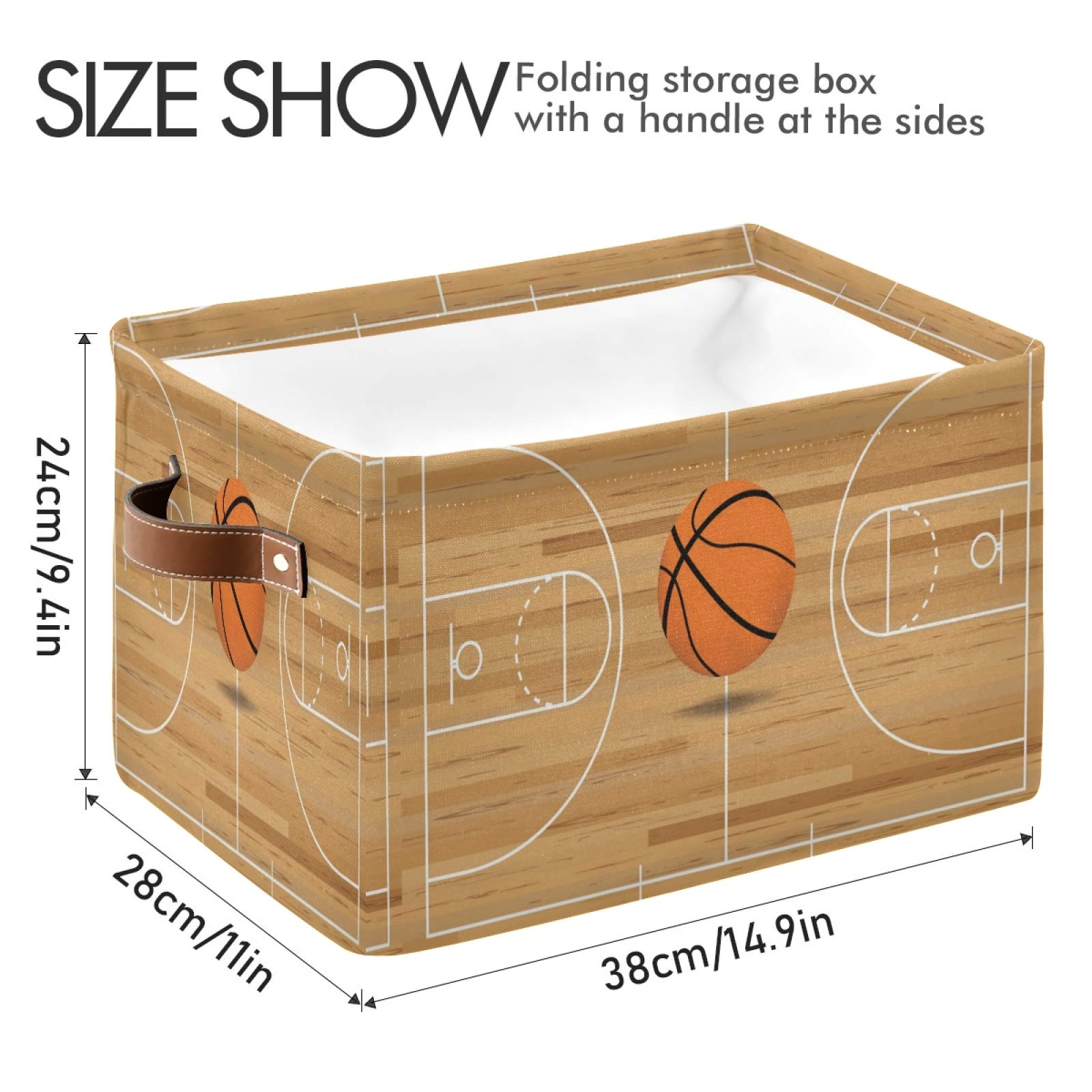 Storage Bins Sport Basketball Court Storage Basket Collapsible Cube Rectangle with Handle Storage Box for Shelves Home Office Closet 1 Pack