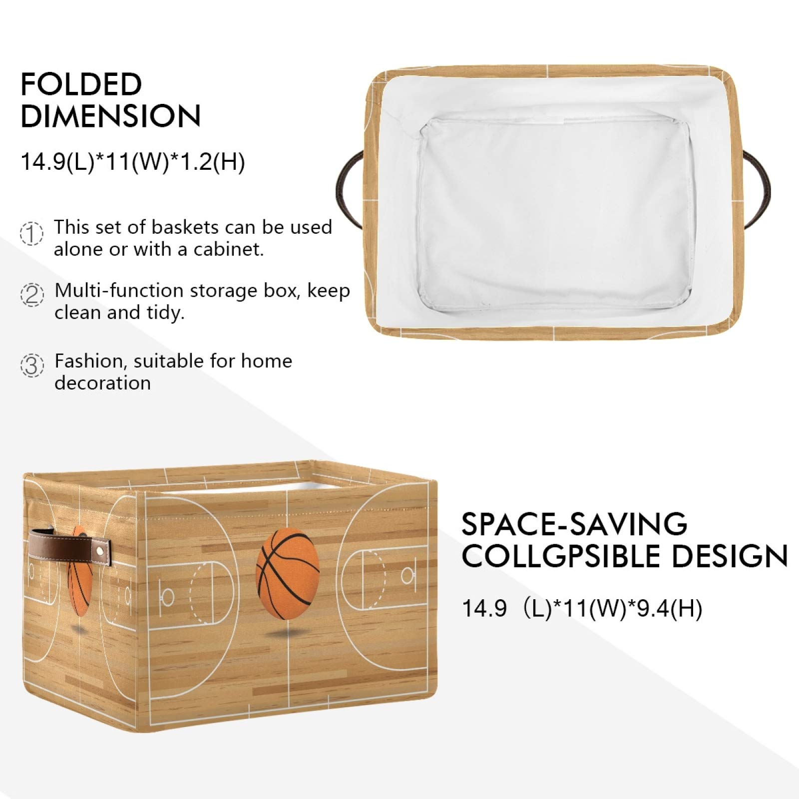 Storage Bins Sport Basketball Court Storage Basket Collapsible Cube Rectangle with Handle Storage Box for Shelves Home Office Closet 1 Pack