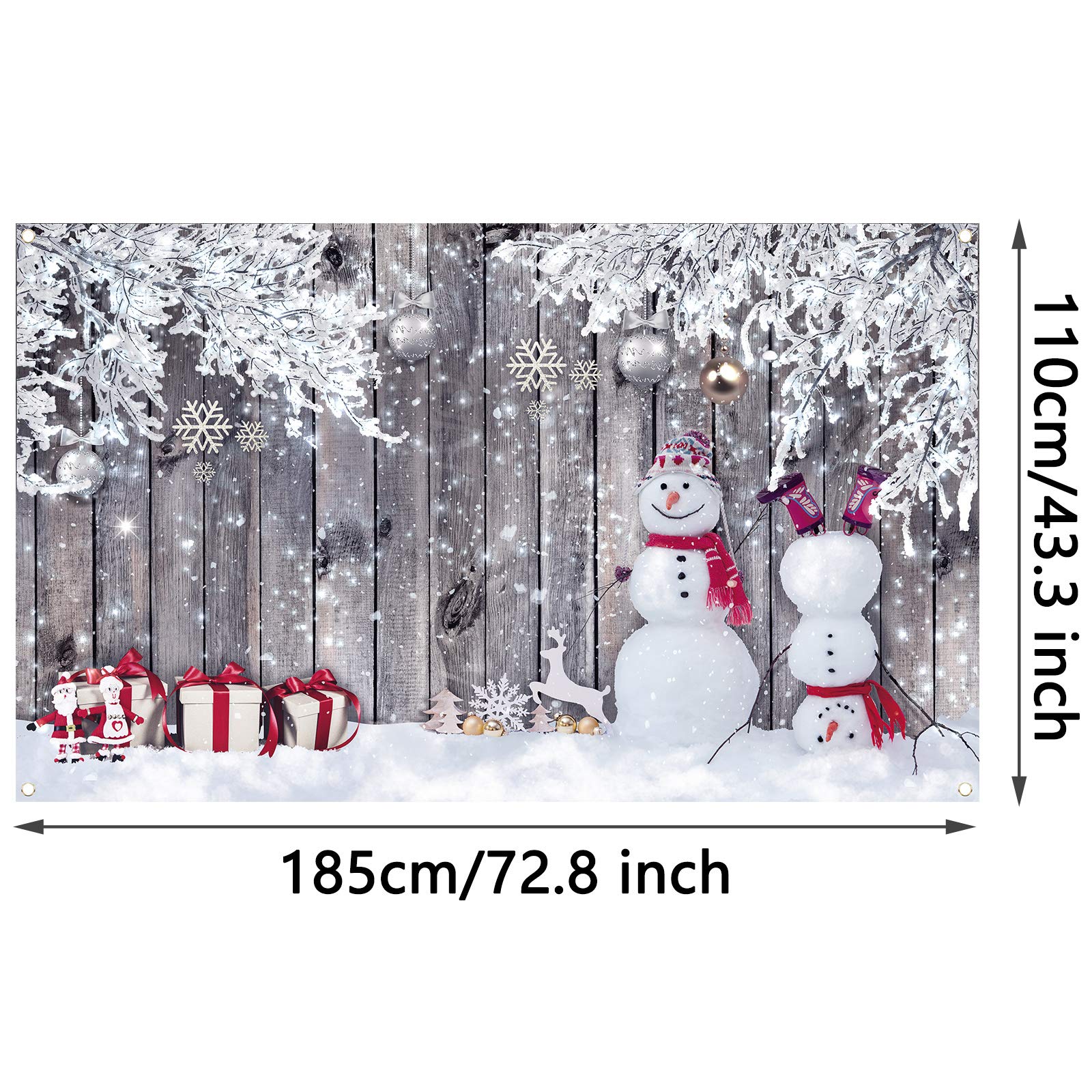 Fabric Wood Winter Snowman Backdrop for Photography - Merry Christmas New Year Party Photography Props, 72.8 x 43.3 Inch