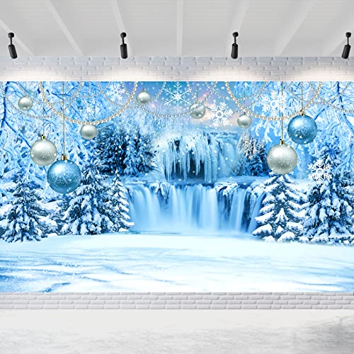 DUAIAI Winter Christmas Backdrop, Birthday Party Decorations Frozen Crystal Pendant Ice and Snow White World Wonderland Background Banner for Children Photography Backdrops