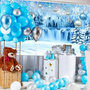 DUAIAI Winter Christmas Backdrop, Birthday Party Decorations Frozen Crystal Pendant Ice and Snow White World Wonderland Background Banner for Children Photography Backdrops