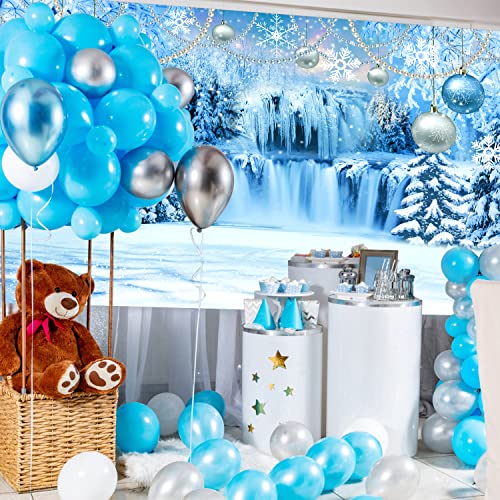 DUAIAI Winter Christmas Backdrop, Birthday Party Decorations Frozen Crystal Pendant Ice and Snow White World Wonderland Background Banner for Children Photography Backdrops