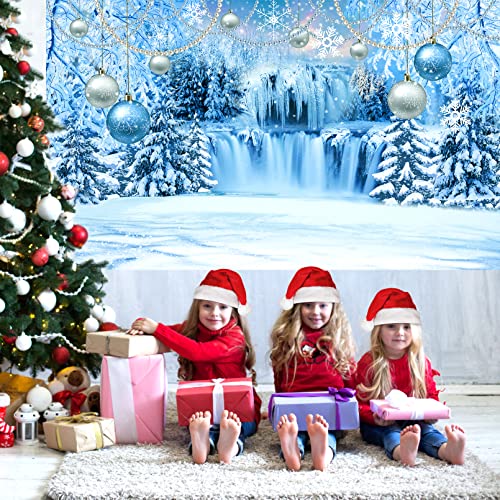 DUAIAI Winter Christmas Backdrop, Birthday Party Decorations Frozen Crystal Pendant Ice and Snow White World Wonderland Background Banner for Children Photography Backdrops