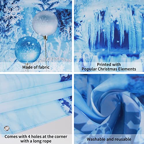 DUAIAI Winter Christmas Backdrop, Birthday Party Decorations Frozen Crystal Pendant Ice and Snow White World Wonderland Background Banner for Children Photography Backdrops