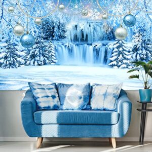 DUAIAI Winter Christmas Backdrop, Birthday Party Decorations Frozen Crystal Pendant Ice and Snow White World Wonderland Background Banner for Children Photography Backdrops