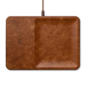 courant catch:3 classics - italian leather wireless charging station and valet tray (saddle) - compatible with iphone 15, 14, 13, 12, 11, galaxy s21, s20, note, airpods, airpods pro