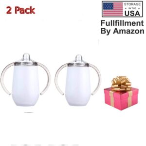 10 oz BPA Free Sippy Tumble Double Wall Vacuum Insulated 304 Stainless Steel Children Baby Sippy Cup Mug Tumbler for Water and Milk Bottle with Handle - Won’t Break (Whitte 2 Pack)