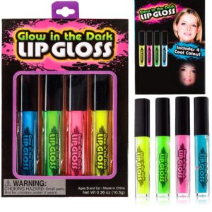 the dreidel company glow in the dark lip gloss, 4 assorted color sticks, 4.25" inches