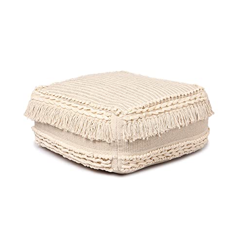 REDEARTH UNSTUFFED Pouf Ottoman Cover Textured Storage Cube Boho Bean Bag Footrest Stool for Living Room, Bedroom,Nursery,Farmhouse,Kidsroom, Patio, Gym; 100% Cotton (20"X20"X8"; Natural)