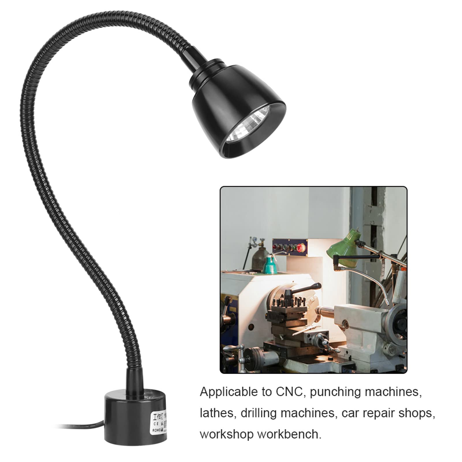 CHICIRIS 7W LED Machine Tool Lamp, Metal LED Working Light with Magnetic Base, Flexible Gooseneck Work Lamp, for Reading Lamp, Headboard CNC Punching Machine US Plug