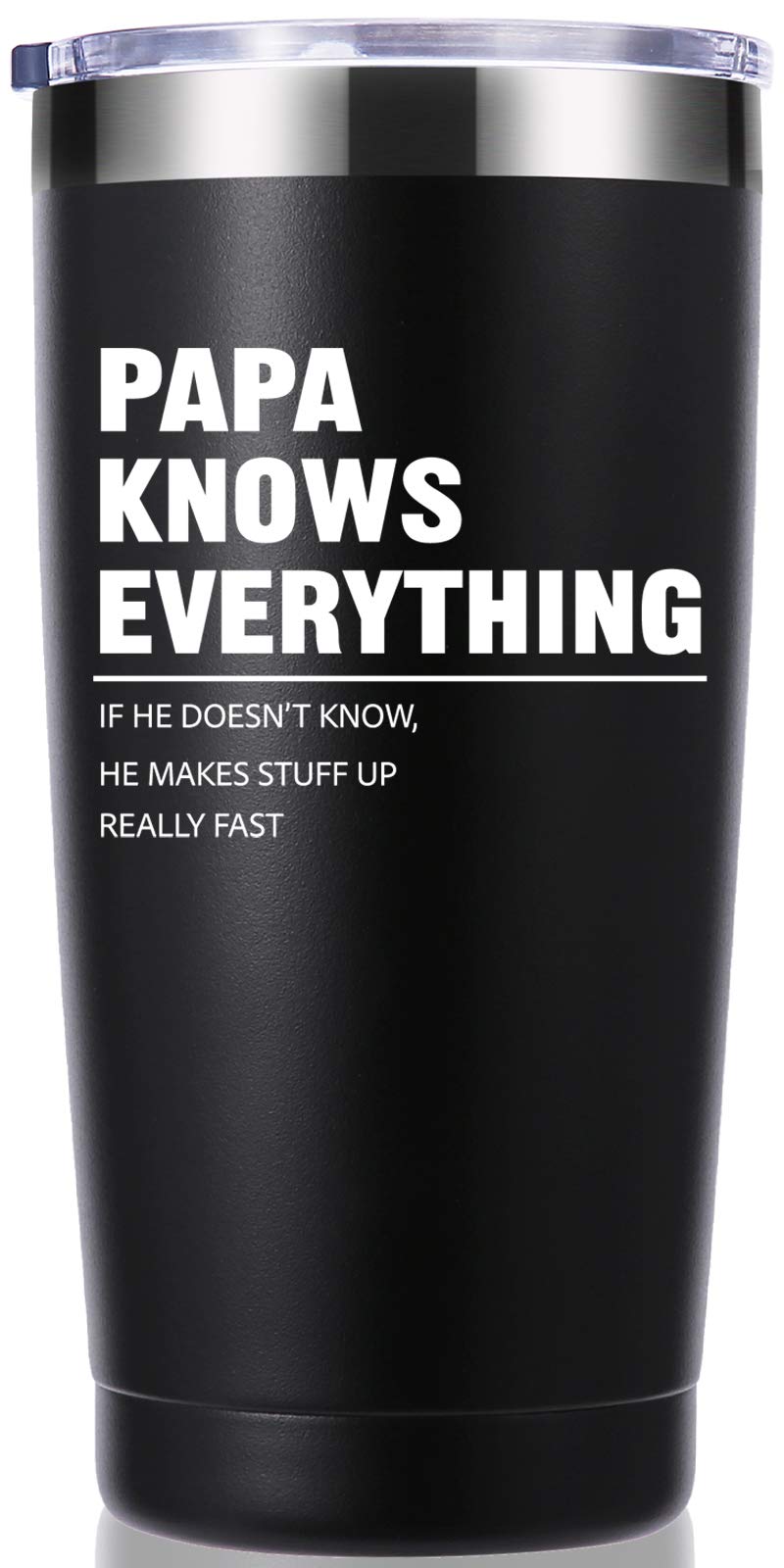 momocici Papa Knows Everything 20 OZ Tumbler.Dad Gifts from Daughter,Son,Wife.Birthday Gifts,Christmas Gifts for New Dad,Father,Husband,Men Travel Mug(Black)