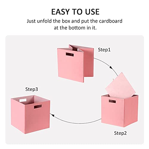 childishness ndup Foldable Cube Storage, 3 Packs, Collapsible Storage Bins with Dual Handles, Felt Storage Baskets for Bedroom, Playroom, Shelves, Nursery Closet Organizers 12 x 12 Inch, Pink