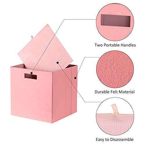 childishness ndup Foldable Cube Storage, 3 Packs, Collapsible Storage Bins with Dual Handles, Felt Storage Baskets for Bedroom, Playroom, Shelves, Nursery Closet Organizers 12 x 12 Inch, Pink