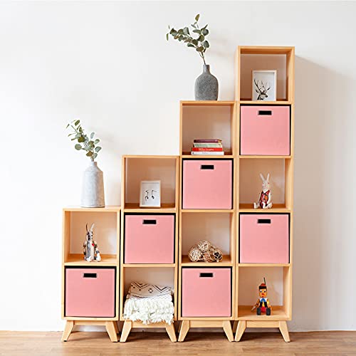 childishness ndup Foldable Cube Storage, 3 Packs, Collapsible Storage Bins with Dual Handles, Felt Storage Baskets for Bedroom, Playroom, Shelves, Nursery Closet Organizers 12 x 12 Inch, Pink