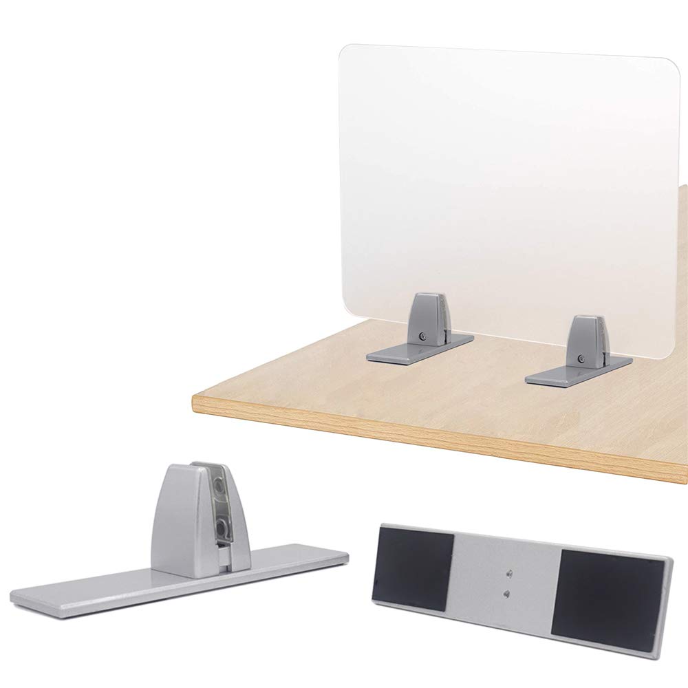 Kongwal Sneeze Guard Clamp Bracket, T-Shaped Desk Partition Clamp with Freestanding Base for Plexiglass or Acrylic Panel - Desktop, Countertop & Reception 1 PC (Assembled)