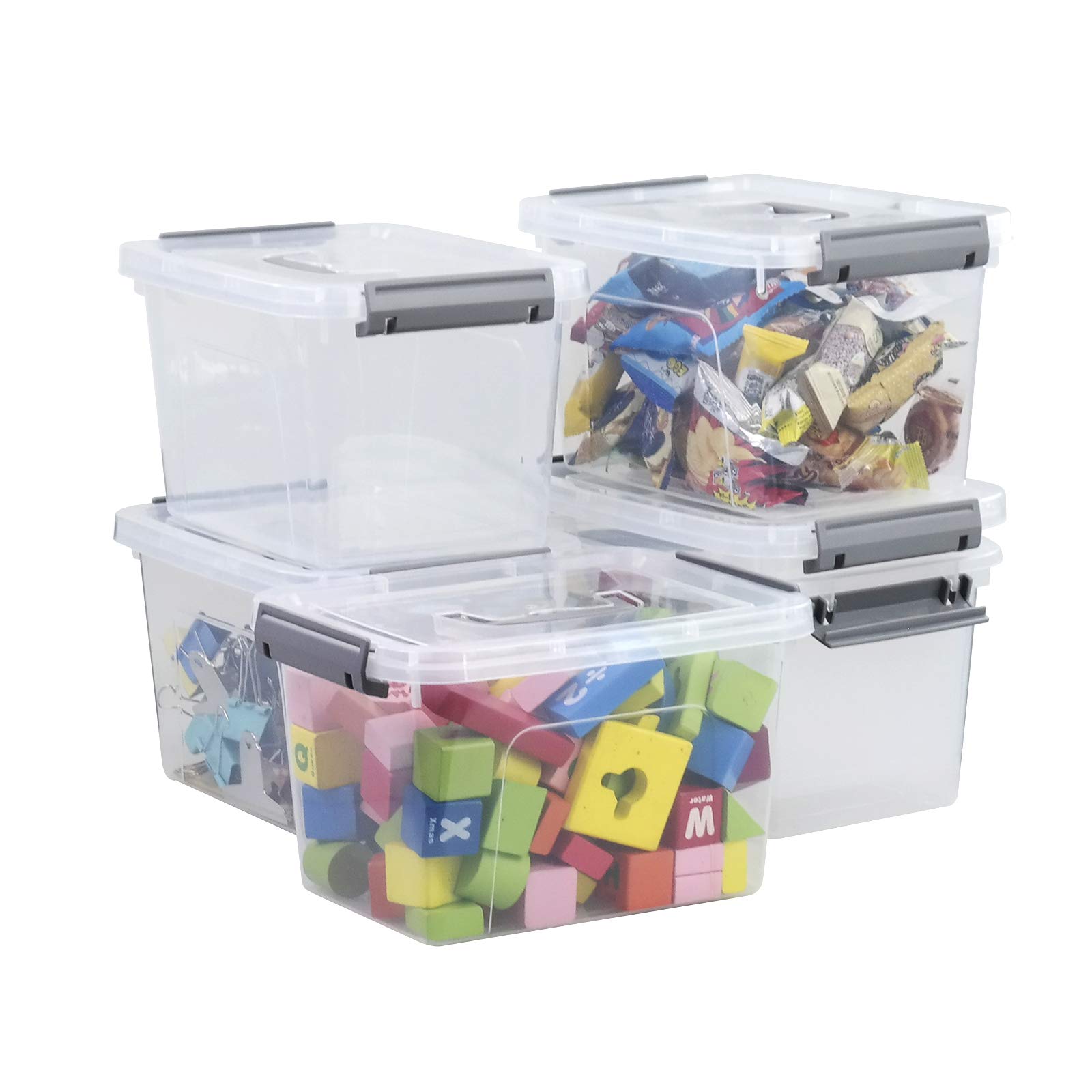 Kiddream 6-Pack Plastic Clear Latch Storage Boxes, 6 Liter Small Boxes with Lids