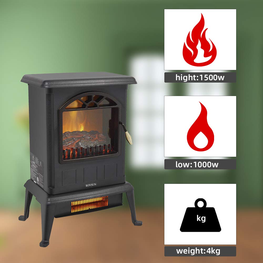 ROVSUN Electric Fireplace Stove, 22.4" Freestanding Infrared Quartz Heater w/Realistic Flame Effect, Overheat & Tip-Over Protections, Adjustable Temperature, 1000W/1500W, ETL, Bedroom Living Room