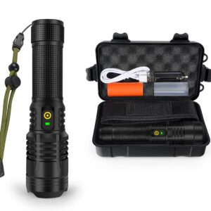 YXQUA XHP70 12000 Lumen Flashlight, Super Bright USB Rechargeable Flashlight, Powerful LED Flashlight with High Lumen, 5 Modes for Emergency, Hiking, with Holster