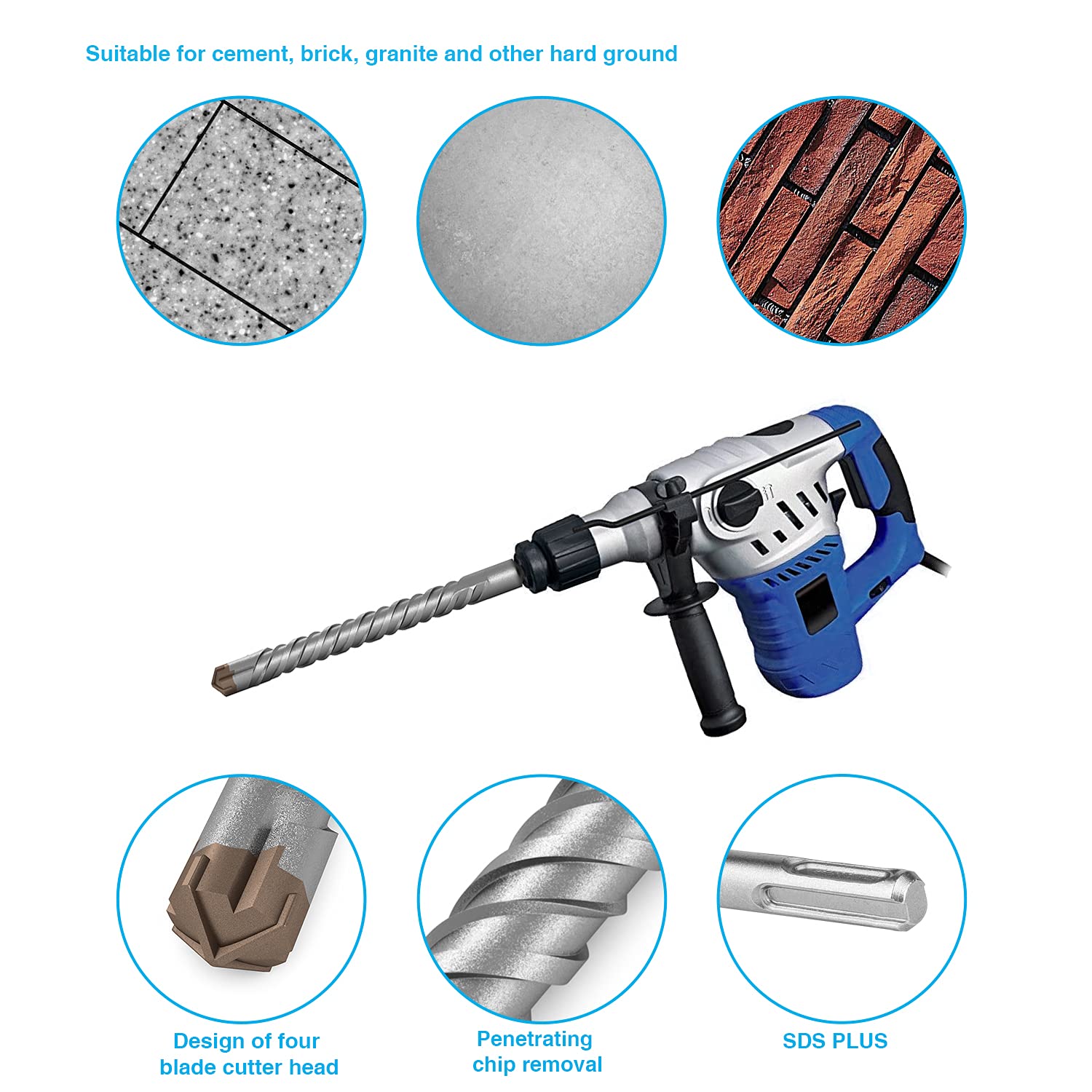 Patio 1-3/8’’ SDS Plus Hammer Drill Bit for Rotary Masonry Hammer Concrete Cement Surface