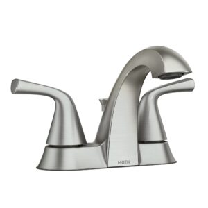 moen haber spot resist brushed nickel two-handle 4" centerset bathroom faucet, 3-hole faucet, 84768srn