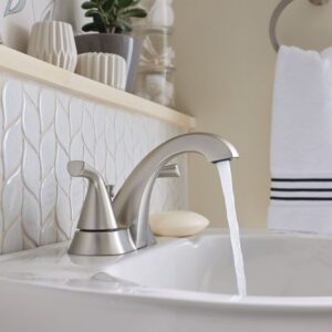 Moen Haber Spot Resist Brushed Nickel Two-Handle 4" Centerset Bathroom Faucet, 3-Hole Faucet, 84768SRN