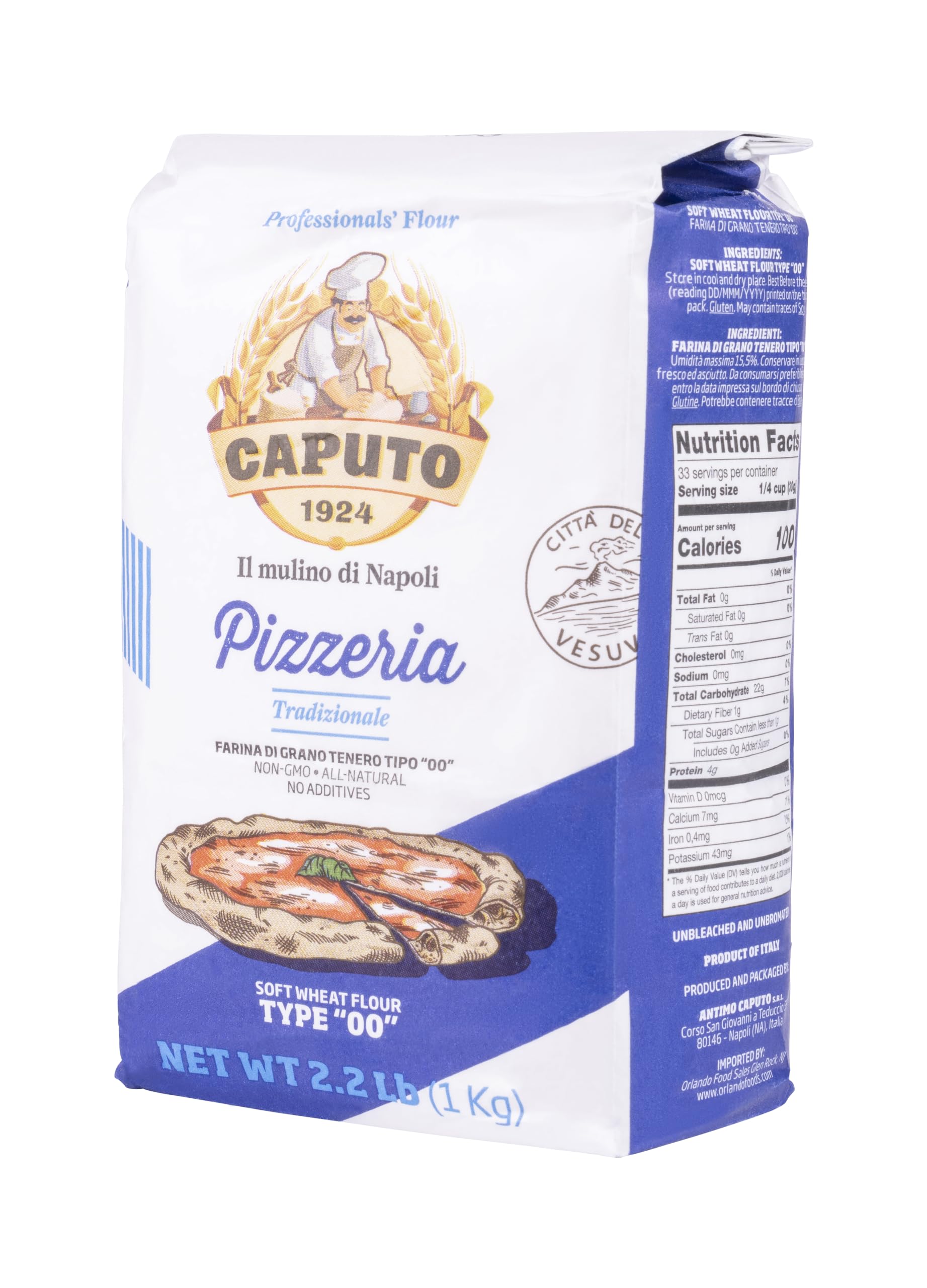 Antimo Caputo Pizzeria 00 Flour (Blue) 2.2 LB - Pack of 2 (Total 4.4 LBS)