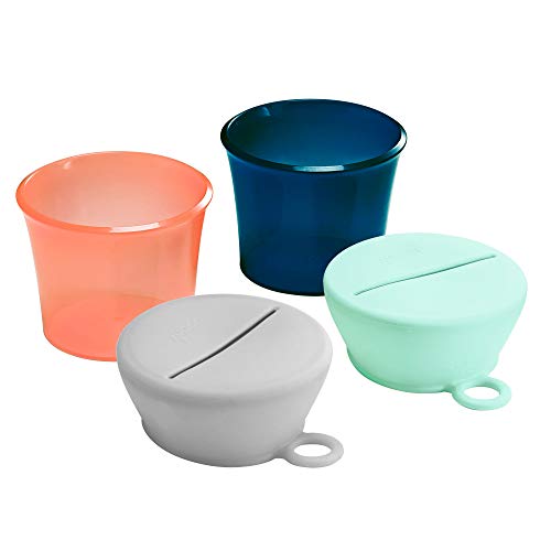 Boon Snug Toddler Snack Containers with Lids - Includes 2 Lids and 2 Baby and Toddler Spill Proof Cups for Snacks - Toddler Snack Cups for Home and Travel Essentials - Pink and Blue