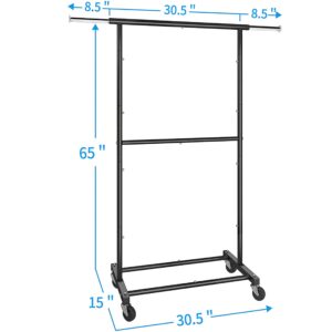 Simple Trending Double Rod Clothing Garment Rack, Rolling Clothes Organizer on Wheels for Hanging Clothes, Black