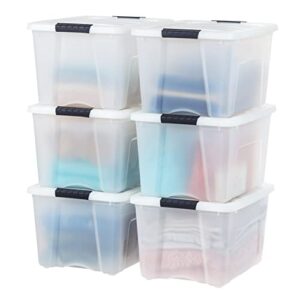 iris usa 40 quart stackable plastic storage bins with lids and latching buckles, 6 pack - pearl, containers with lids and latches, durable nestable closet, garage, totes, tubs boxes organizing