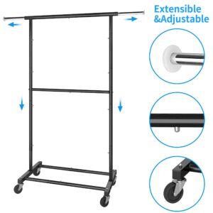 Simple Trending Double Rod Clothing Garment Rack, Rolling Clothes Organizer on Wheels for Hanging Clothes, Black