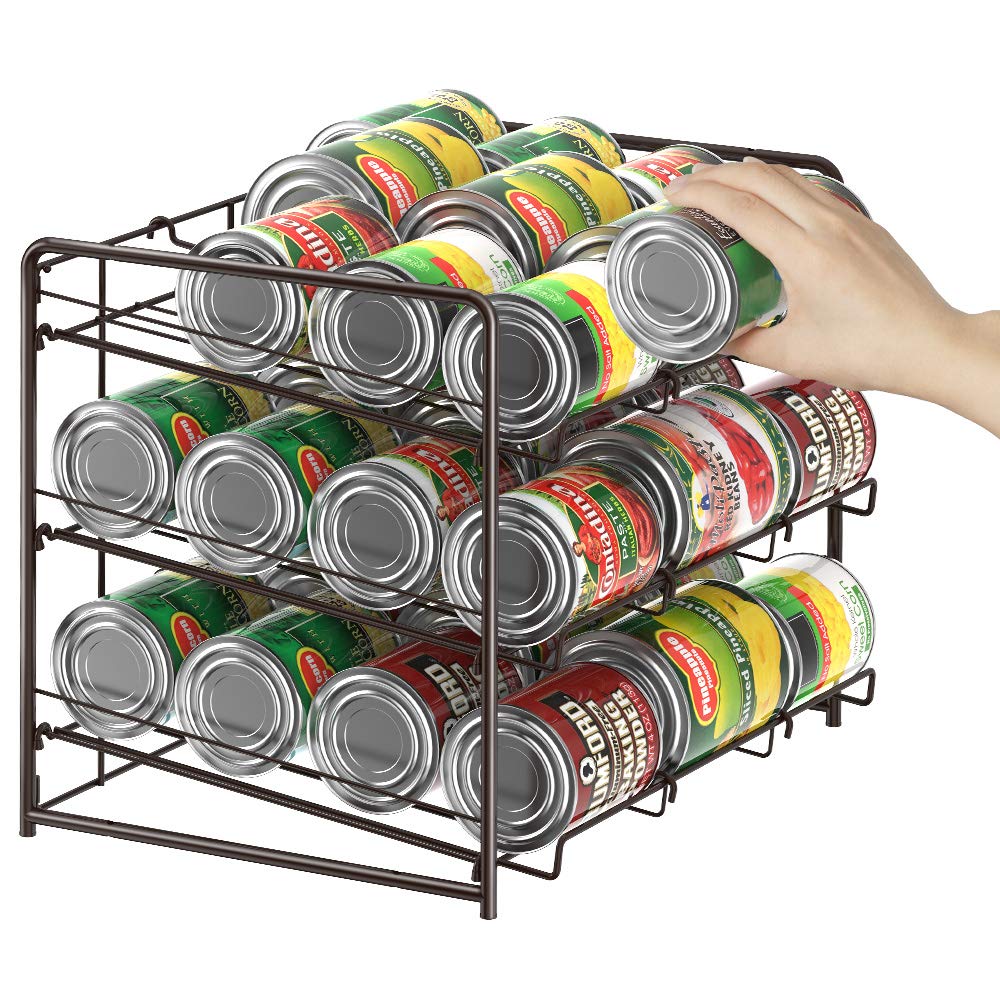 Can Organizer Stackable 2 Pack Can Storage Dispenser Rack 3 Tier Holds up 36 Cans Rotates First in First Out for Kitchen Cabinet or Pantry, Bronze