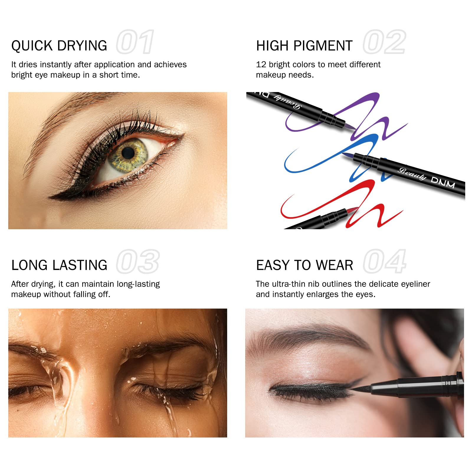 Ownest 12 Colors Liquid Eyeliner Set, Matte Liquid Eyeliner Colorful Eye Liner Pen Neon Eyeliner Makeup,Waterproof Smudge-Proof Smooth Eyeliner Pen