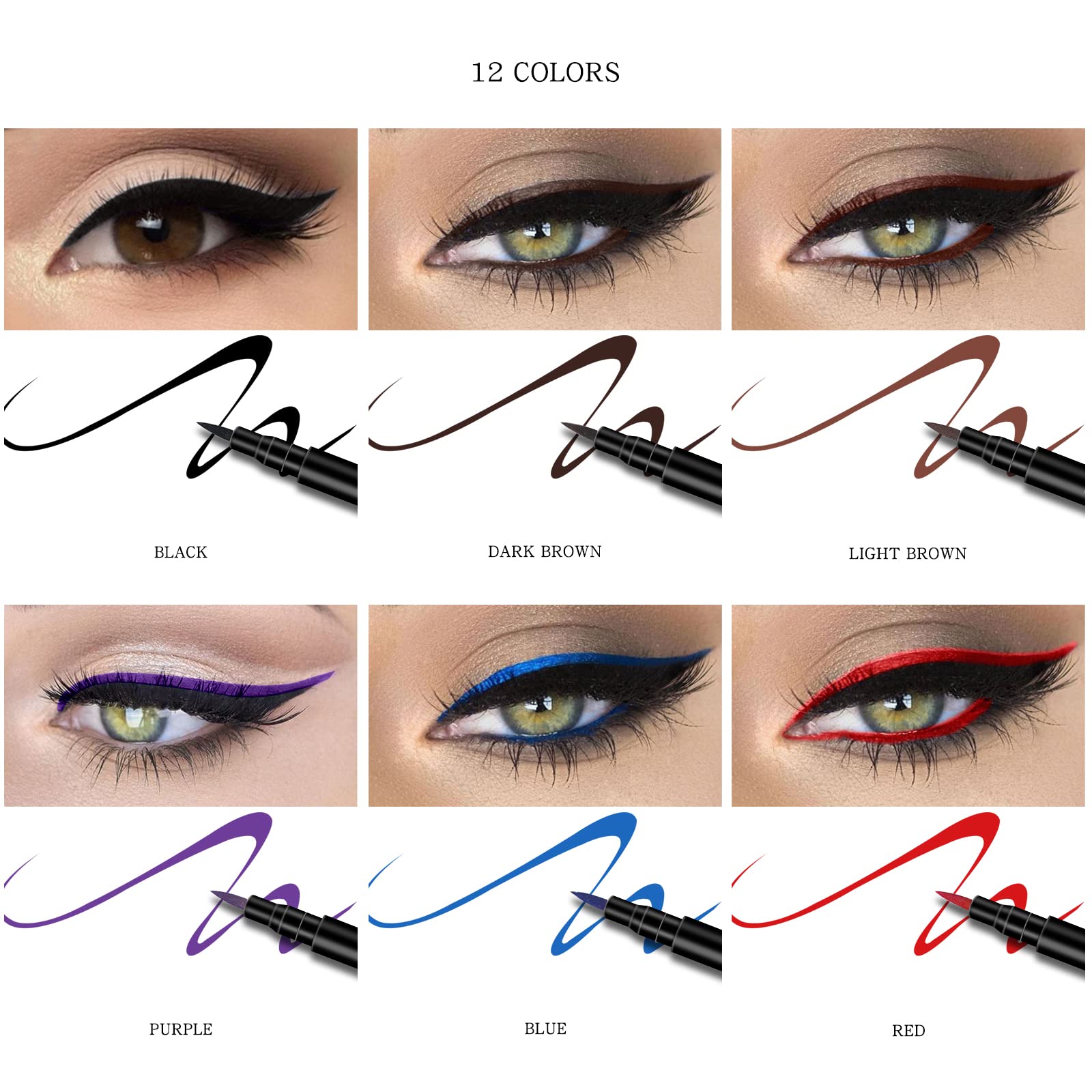 Ownest 12 Colors Liquid Eyeliner Set, Matte Liquid Eyeliner Colorful Eye Liner Pen Neon Eyeliner Makeup,Waterproof Smudge-Proof Smooth Eyeliner Pen