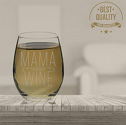 Veracco Mama Needs Wine For Mom Mothers Day Funny Birthday Gift Wine Lover Party Favor Stemless Wine Glass (Clear, Glass)